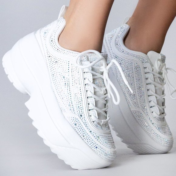 Berness | Shoes | Berness Lily 50 Ice Effect Rhinestone White Platform ...